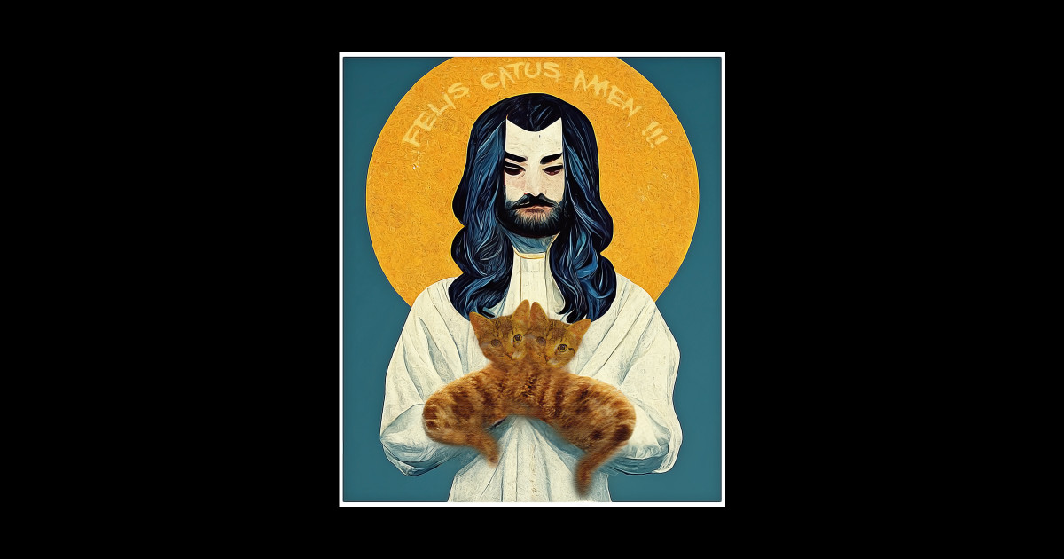 jesus with cats - Jesus Christ - Sticker | TeePublic
