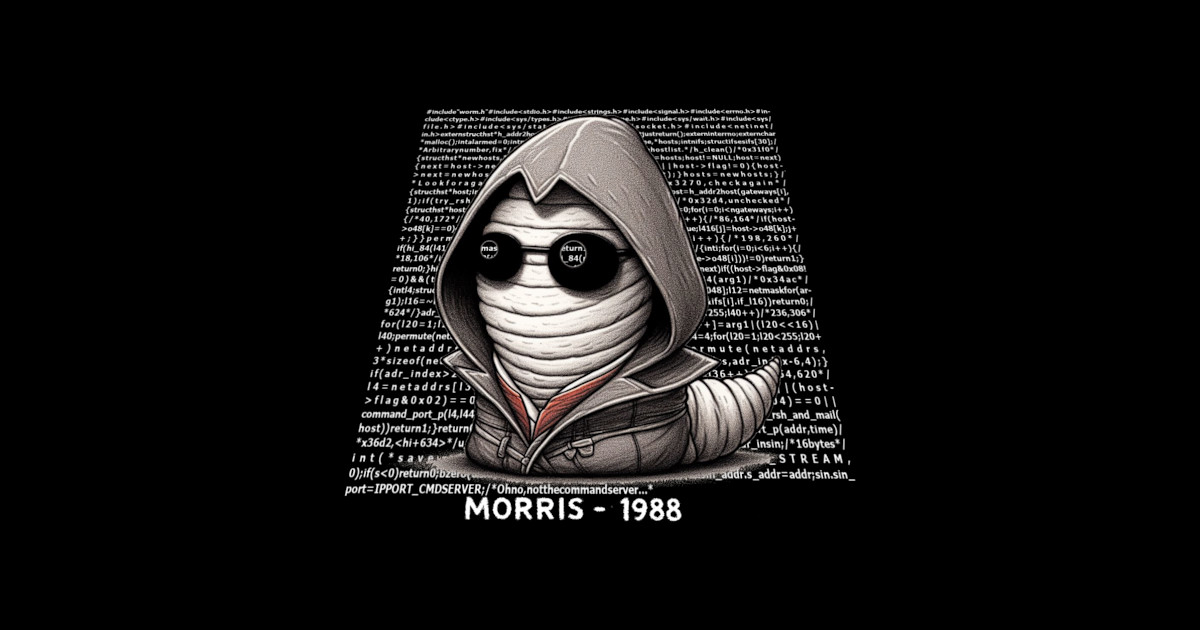 Retro Cybersecurity Chic: 1988 Morris Worm Code Character - Embrace ...