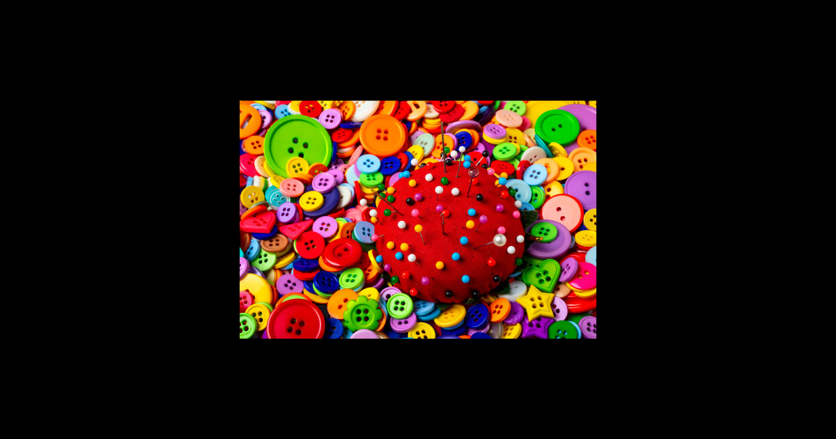 Pin Cushin And Pile Of Buttons - Rainbow - Sticker | TeePublic