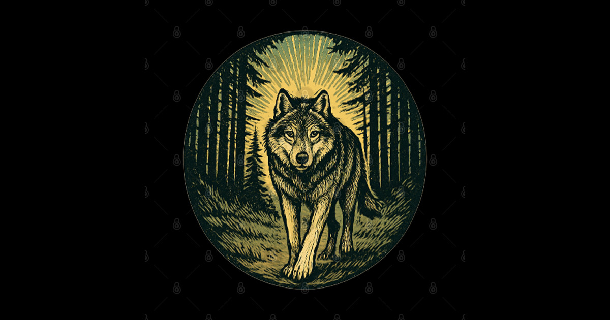 Forest Path Wolf – Vintage Woodcut Outdoor Illustration - Wolf ...
