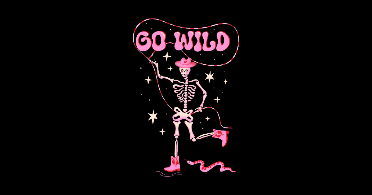 Go Wild! Cute dancing skeleton in cowboy boots and western hat with ...