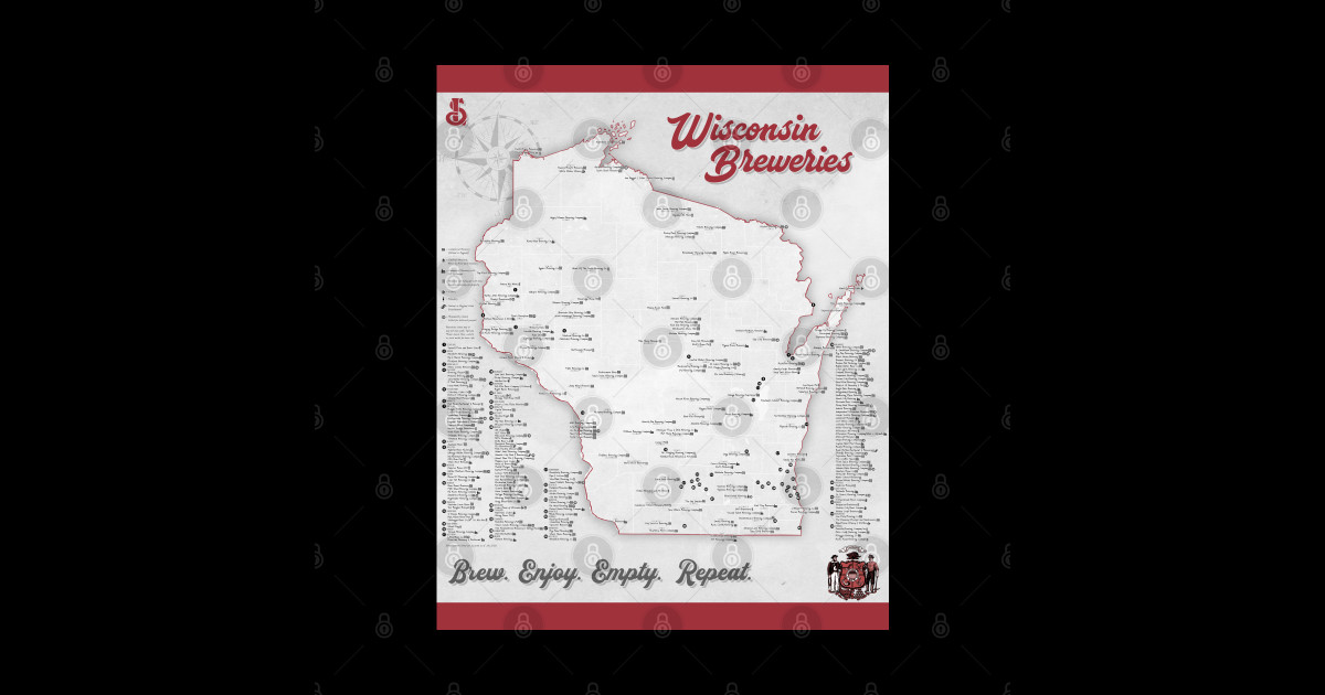 Wisconsin Breweries Map - Wisconsin - Posters and Art Prints | TeePublic