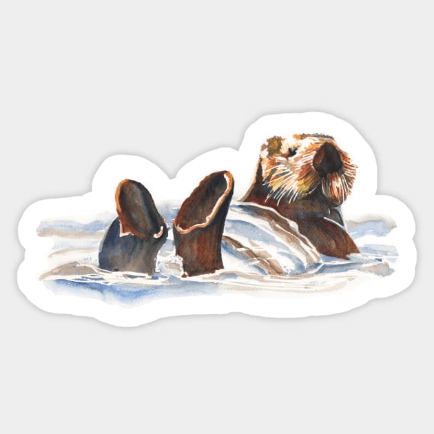 Seaotter - floating in Monterey Bay - Watercolor - Sticker | TeePublic