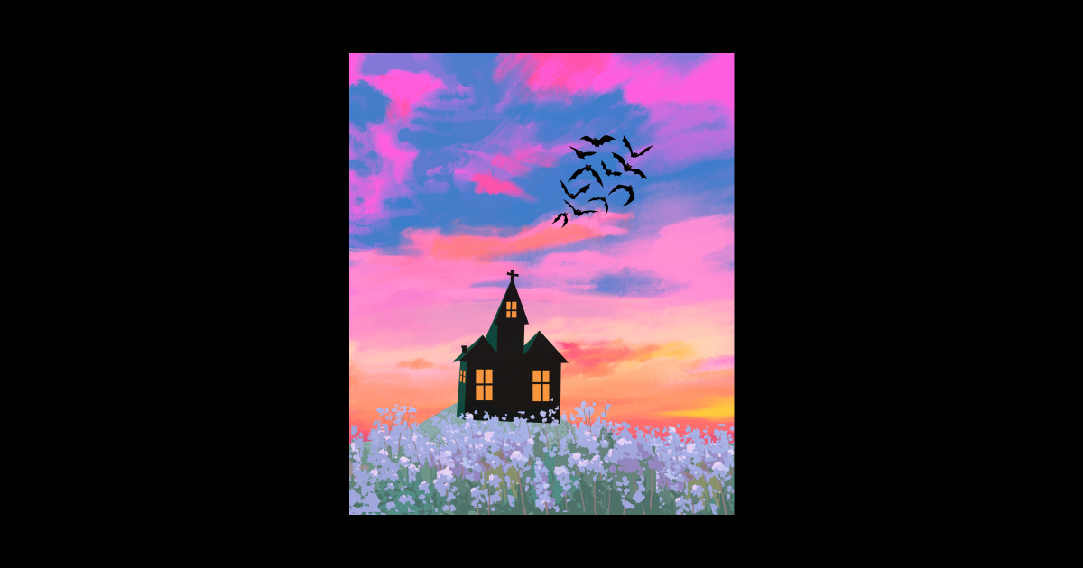 Haunted house at sunset - Haunted House At Sunset - Sticker | TeePublic
