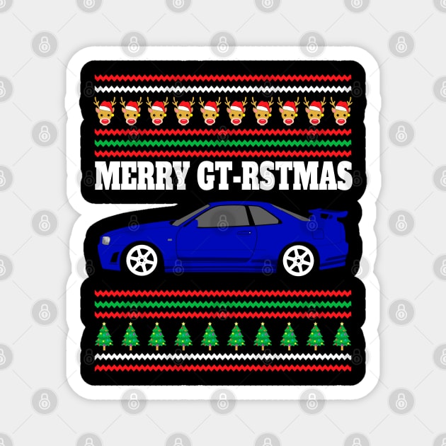 Nissan Skyline GT-R R34 Merry Gt-rstmas - Nissan - Magnet | TeePublic