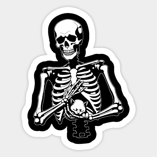 Skeleton holding cat - Skeleton Cat - Sticker | TeePublic