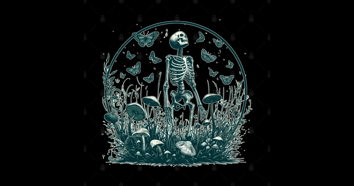 Botany mushroom skeleton and butterflies - Skeleton - Posters and Art ...