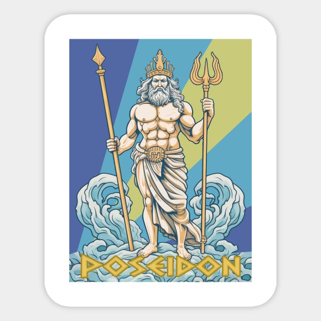 Vintage Retro Poseidon Greek God - Poseidon Greek God - Sticker | TeePublic