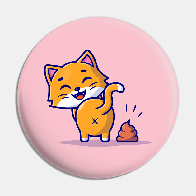 Cute Cat Poop Cartoon Vector Icon Illustration - Poop - Pin | TeePublic