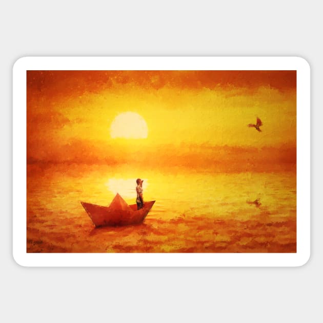 paper boat sailing adventure - Paper Boat - Sticker | TeePublic