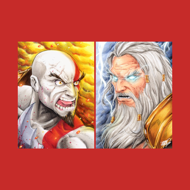 KRATOS vs ZEUS - God Of War - T-Shirt | TeePublic