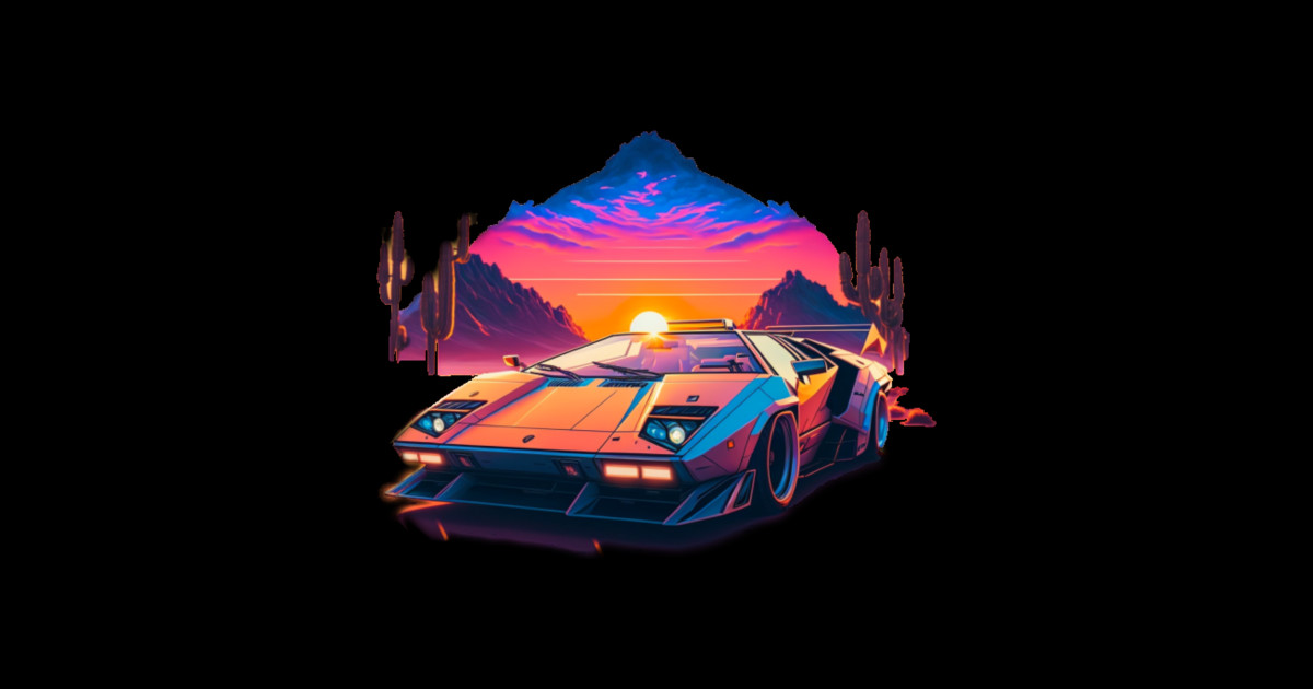 Lamborghini Countach 1974 synthwave sunset - Lamborghini - Sticker ...