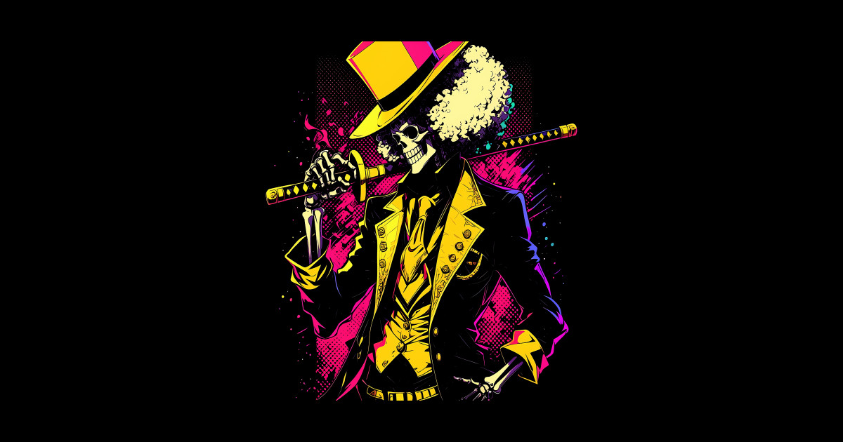 Brook One Piece Fan Art, Soul King Skeleton Musician with Afro and Cane ...