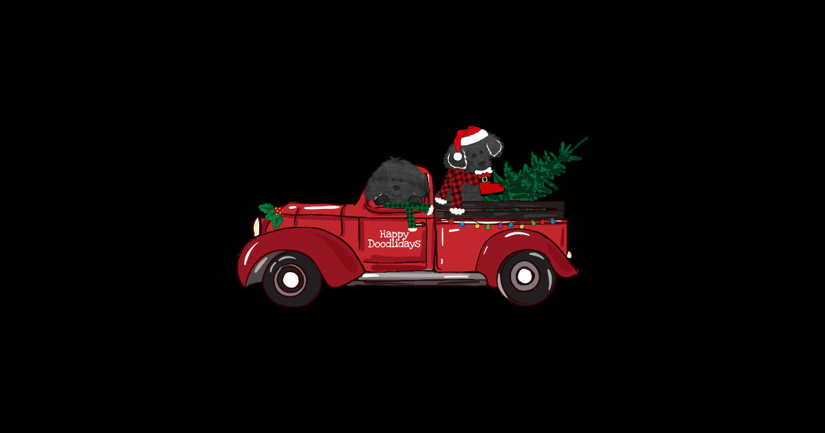 Cartoon Labradoodles Vintage Red Christmas Truck - Labradoodle ...