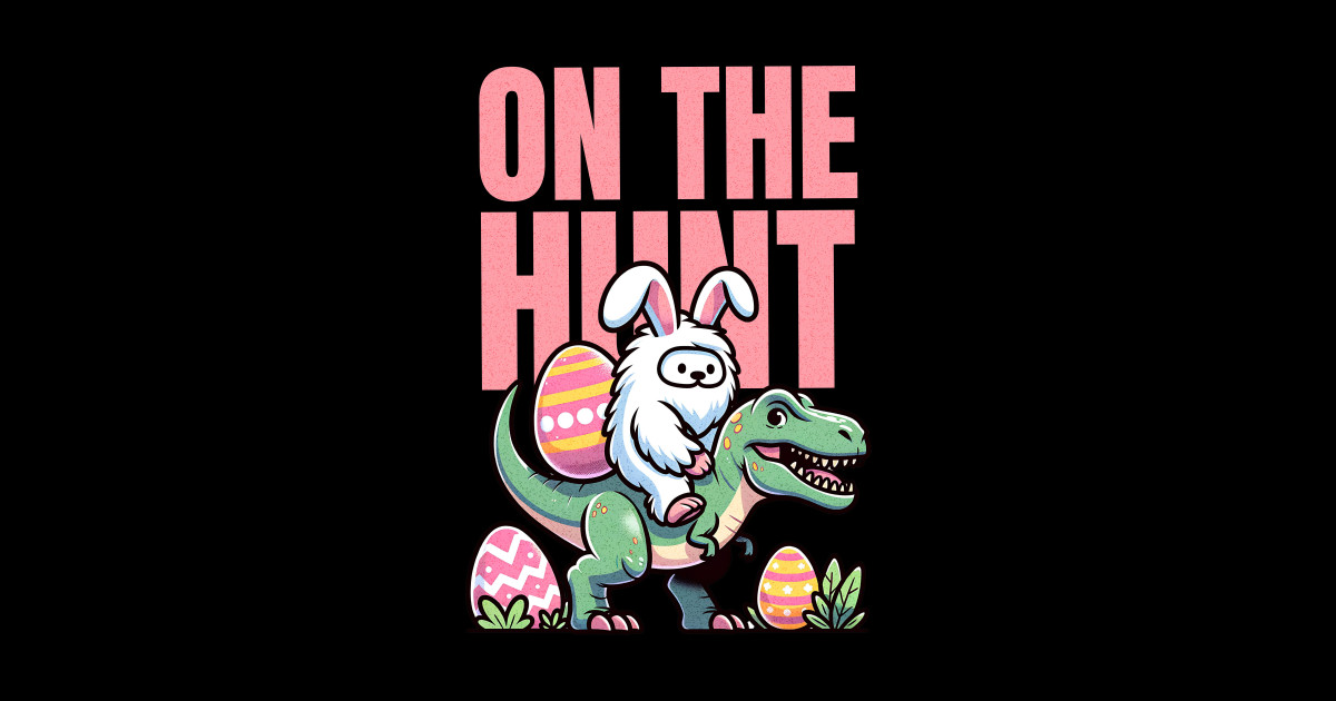 On The Hunt Easter Yeti with Bunny Ears Riding T-Rex - Funny Easter ...