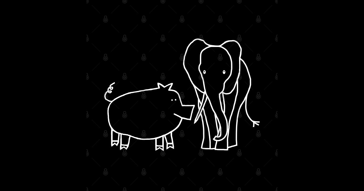 Pig and Elephant Minimal Line Drawing - Pig And Elephant - Posters and ...
