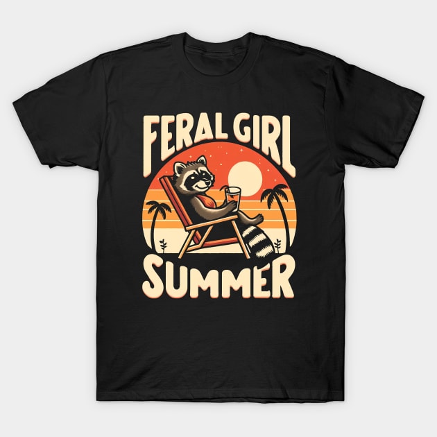 Feral Girl Summer Funny Raccoon Meme - Feral Girl Summer - T-Shirt ...