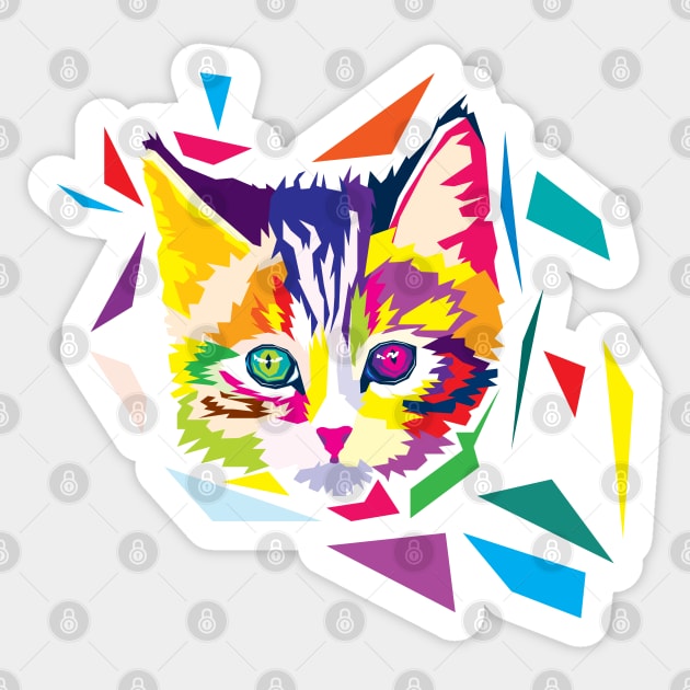 Cute kitten in colorful polygons - Cat - Sticker | TeePublic
