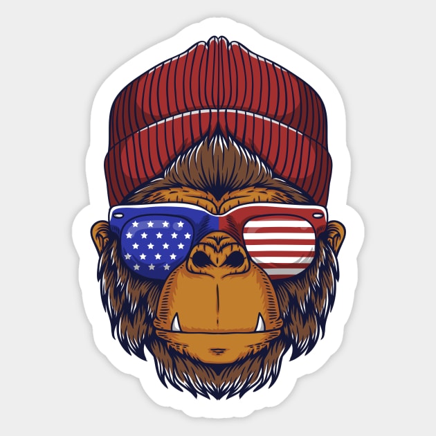 USA Fourth of July Monkey - American Monkey - Sticker | TeePublic