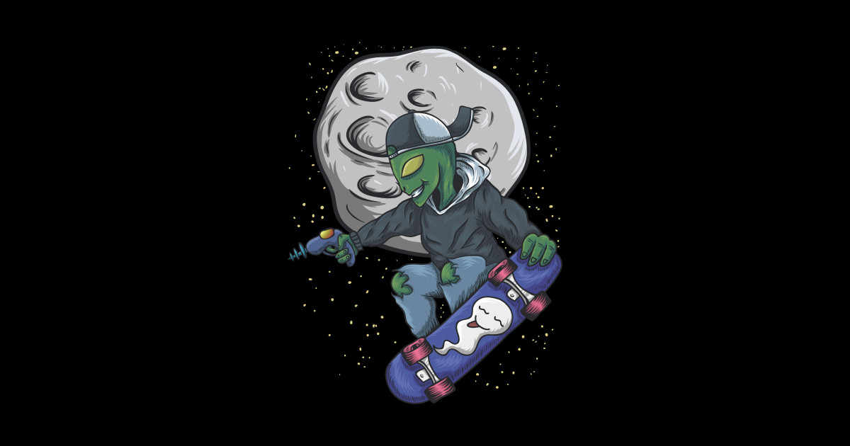 Skateboarding Alien in Outer Space - Alien Skater - Magnet | TeePublic