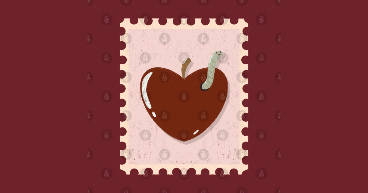 worm from apple heart stamp - Stamp - T-Shirt | TeePublic