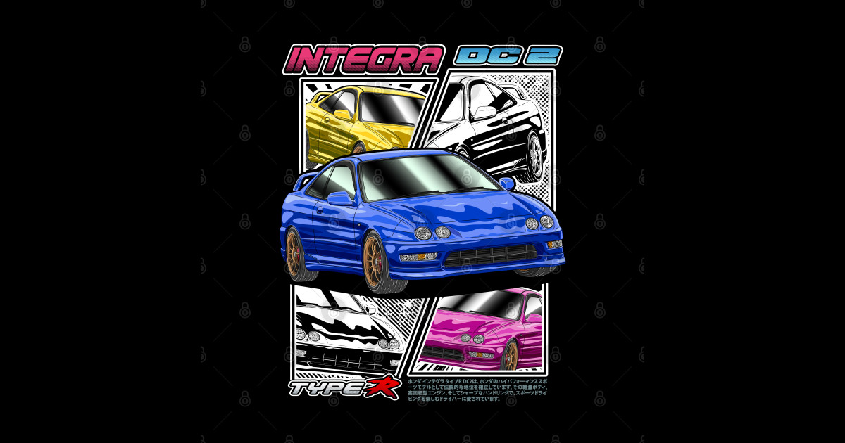 Blue Honda Integra Type R DC2 Comic Style - Integra - Tapestry | TeePublic