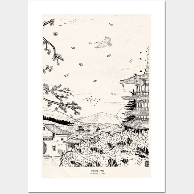 Shinto Shrine Fuji, Edo Period Japan Shogun Inspired Pen and Ink ...