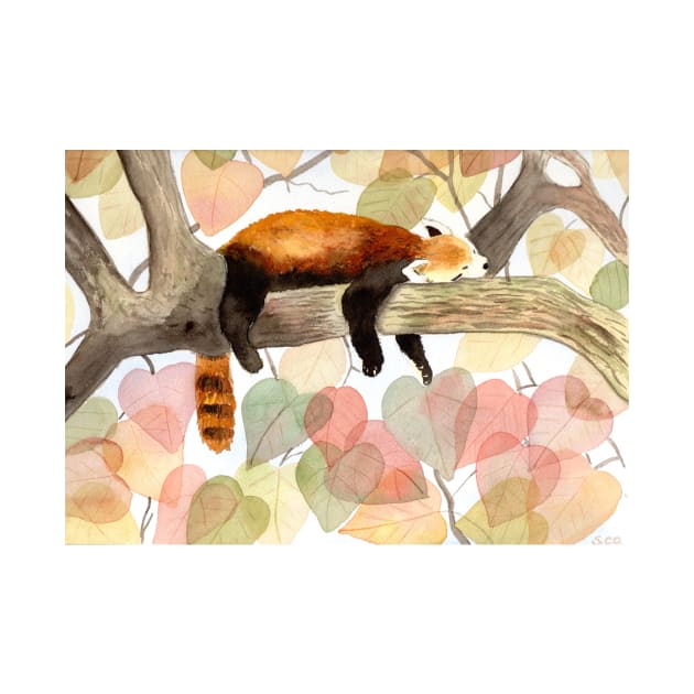 Red Panda with fall foliage Watercolor Illustration - Red Panda - Pin ...