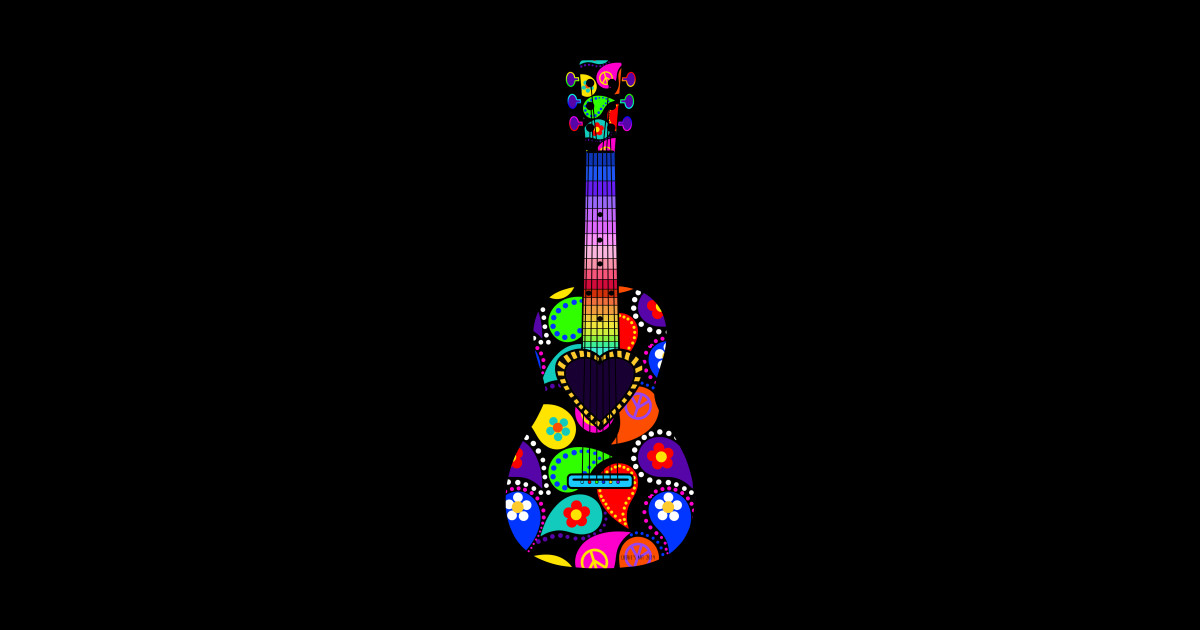 Hippie Peace Signs Paisley Guitar - Hippie - Sticker | TeePublic