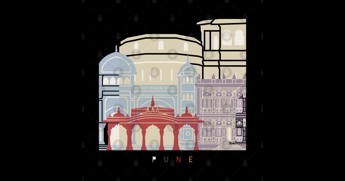 Pune skyline poster - Skyline - Sticker | TeePublic