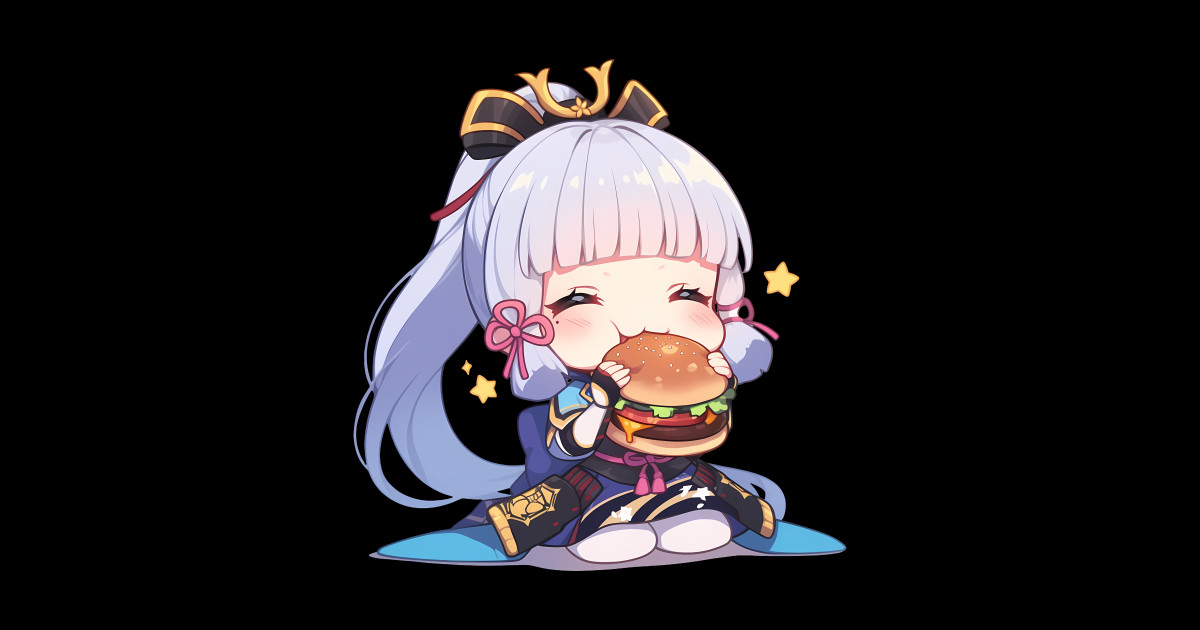 Kamisato Ayaka Genshin Impact Game Chibi Kawaii Burger Anime Girl Sweet ...