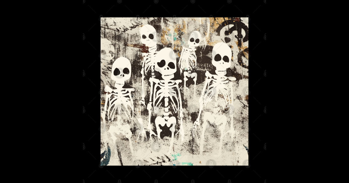 Spooky Vintage Skeletons Street Art - Skeleton Art - Sticker | TeePublic