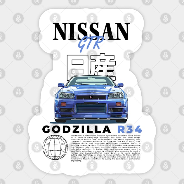 Nissan Blue GTR R34 Front View - Cars - Sticker | TeePublic