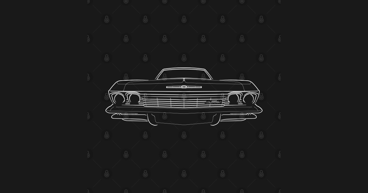 1965 Chevy Impala - front stencil, white - Impala - T-Shirt | TeePublic