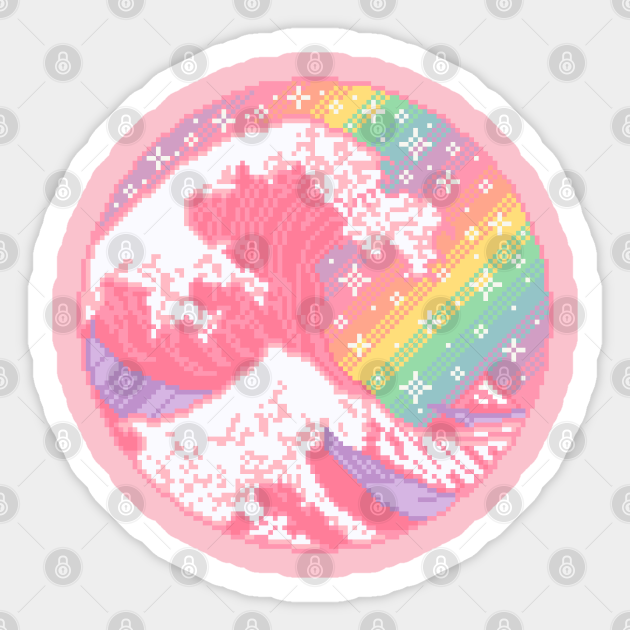Rainbow Great Wave Pixel Art - Great Wave - Sticker | TeePublic