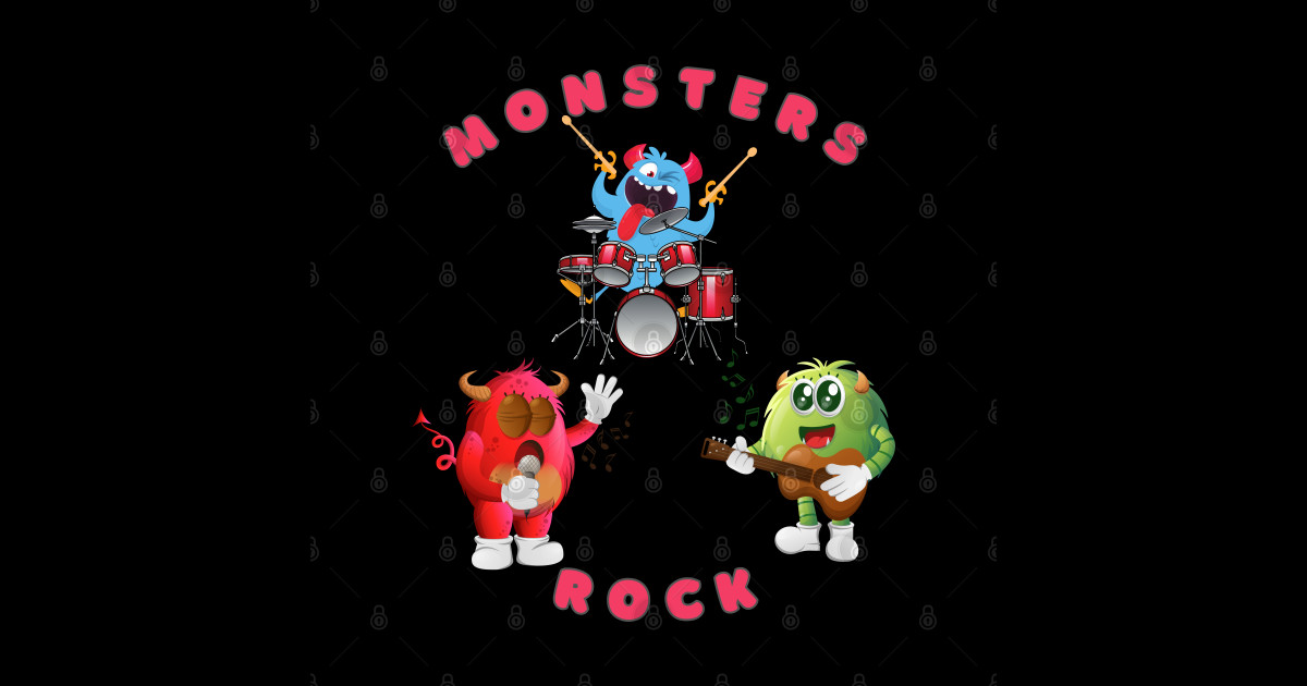 Monsters Rock Band Singer Guitarist & Drummer - Monster - Sticker ...