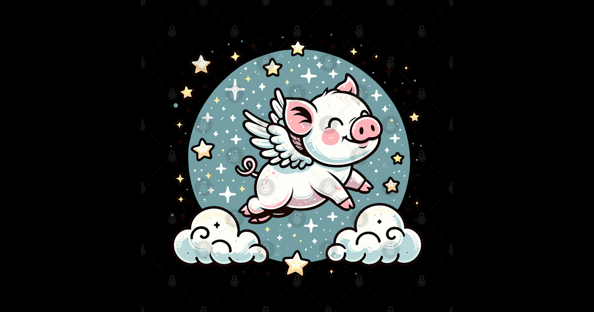 Cute pig flying in the sky - Flying Pig - Sticker | TeePublic