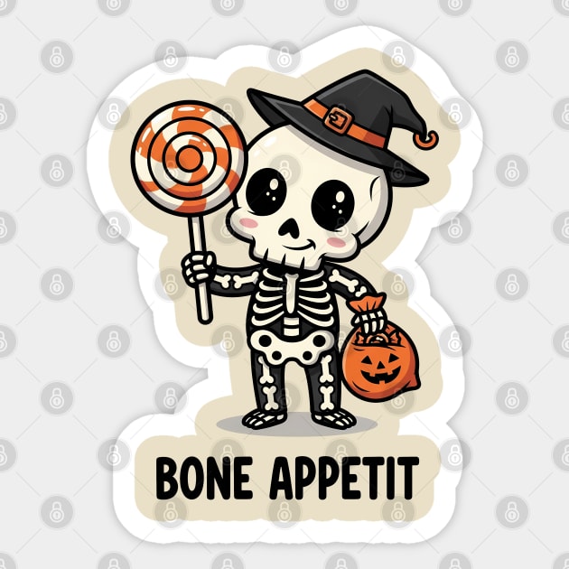 Bone Appetit Skeleton with Candy and Witch Hat - Skeleton - Sticker ...