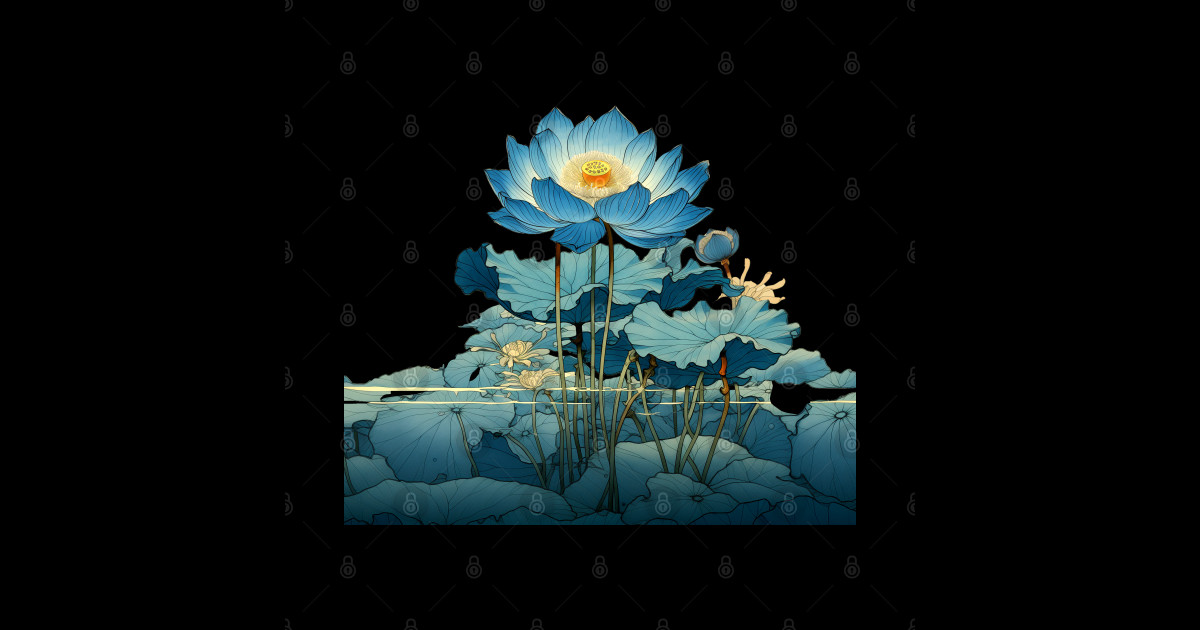 Egyptian Blue Lotus Flower on a dark (Knocked Out) background - Blue ...