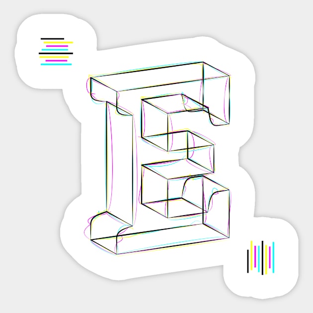E - cmyk strokes - E Letter - Sticker | TeePublic