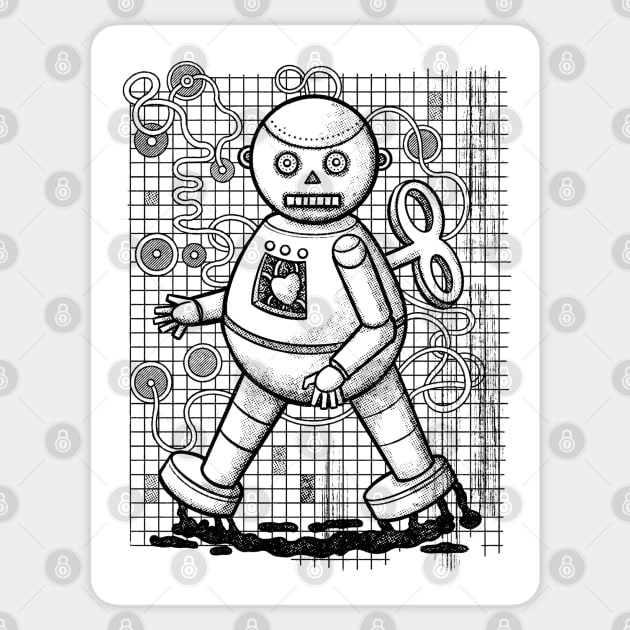 Clockwork Robot with Human Heart (Black outline) - Robot - Sticker ...