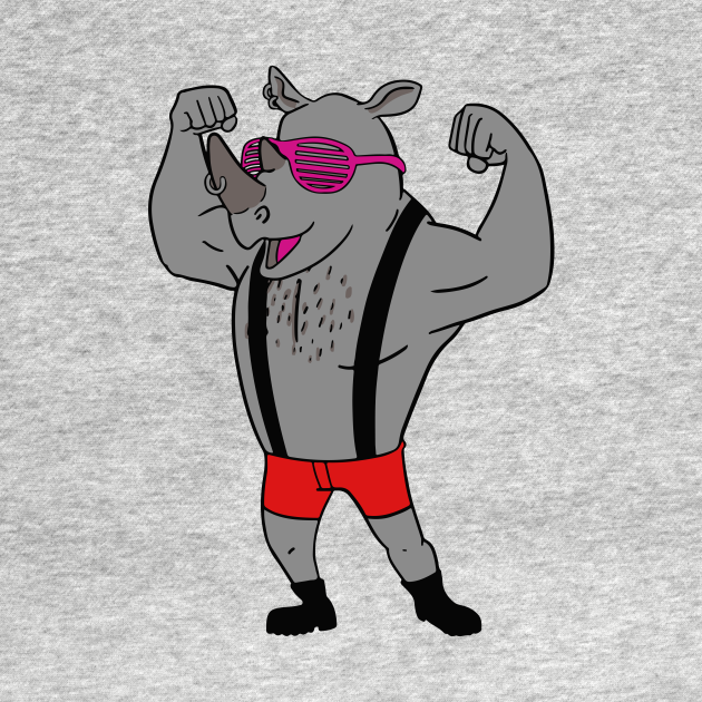 Buff Rhino Workout Cartoon - Funny Rhino - T-Shirt | TeePublic