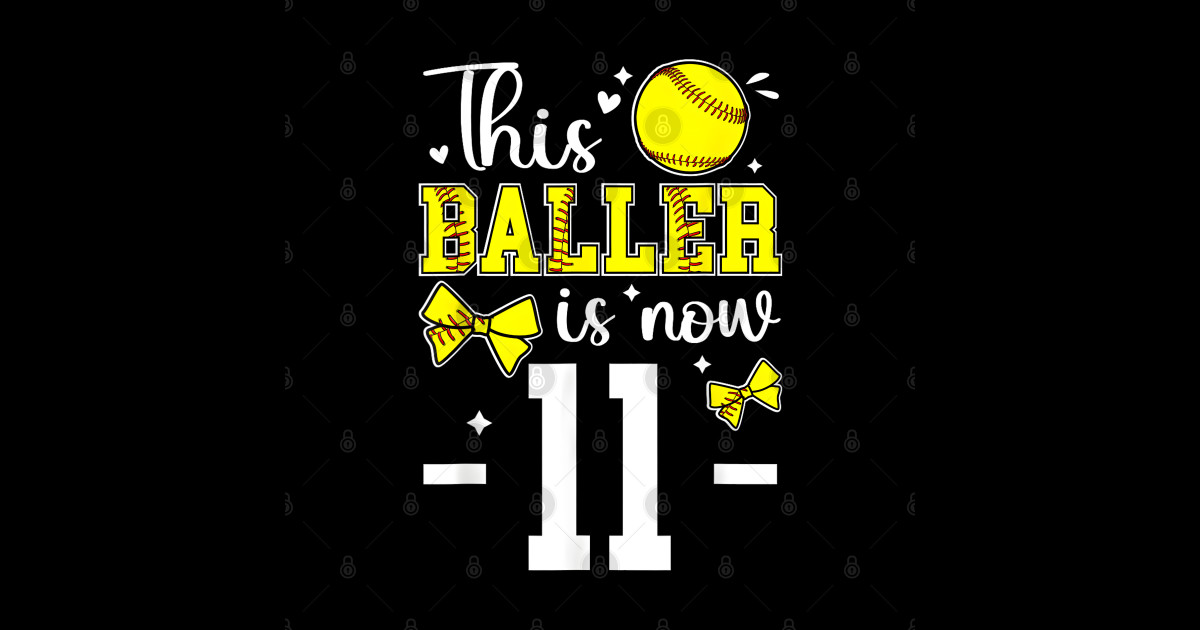 11th Birthday Softball Girl Eleven Year Old Softball Player T-Shirt ...