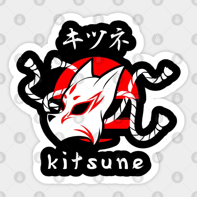 Japanese Kitsune Fox Mask Rising Red Sun Aesthetic Design - Kitsune ...