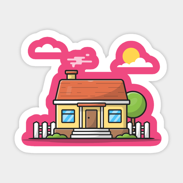 House With Sunset Cartoon Vector Icon Illustration - House - Sticker ...