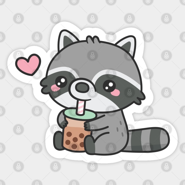 Cute Raccoon Loves Boba Tea - Cute Raccoon - Sticker | TeePublic