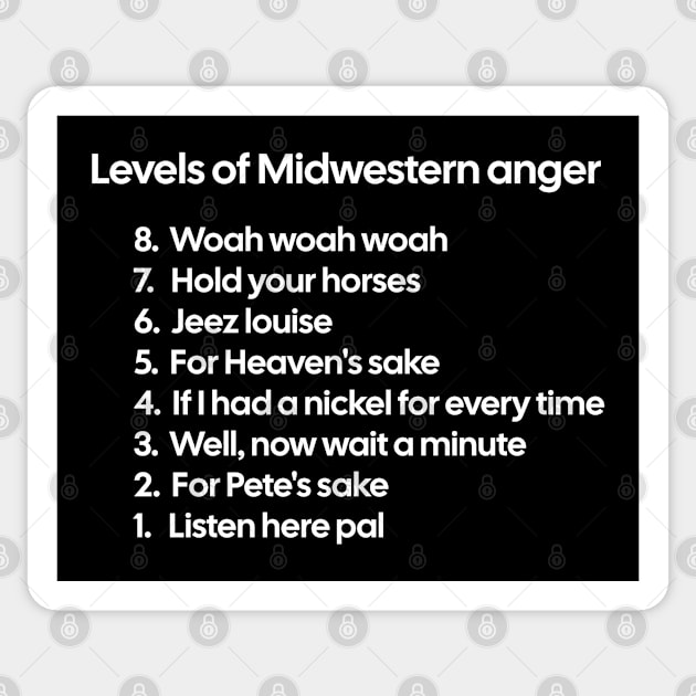 Levels of Midwestern Anger - Midwest - Sticker | TeePublic