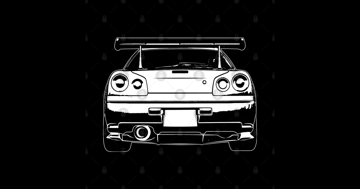 White Skyline GTR R34 Back View Sketch Art - Nissan - Sticker | TeePublic