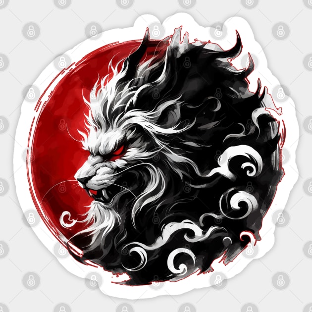 Oni Lion Demon Yokai Brushstroke Ink - Lion - Sticker | TeePublic