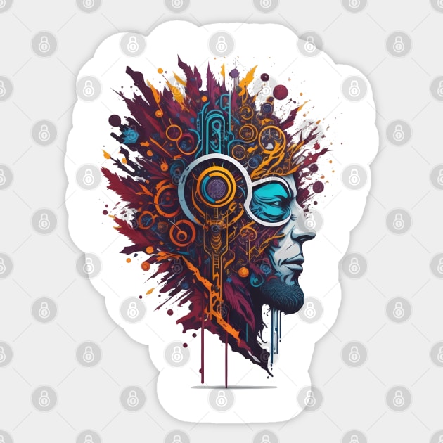 Fusion of man and machine - Human Machine Fusion Portrait - Sticker ...